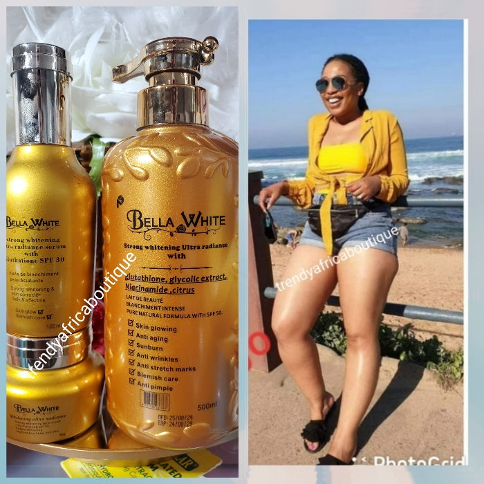 3pcs. Set: Bella white Gold bottle Strong whitening ultra radiance bod – Trendy Africa Boutique