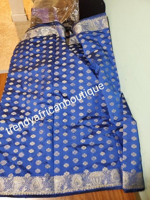 Royal Blue/silver intorica embriodery. Elite Premium Silk George wrapp – Trendy Africa Boutique