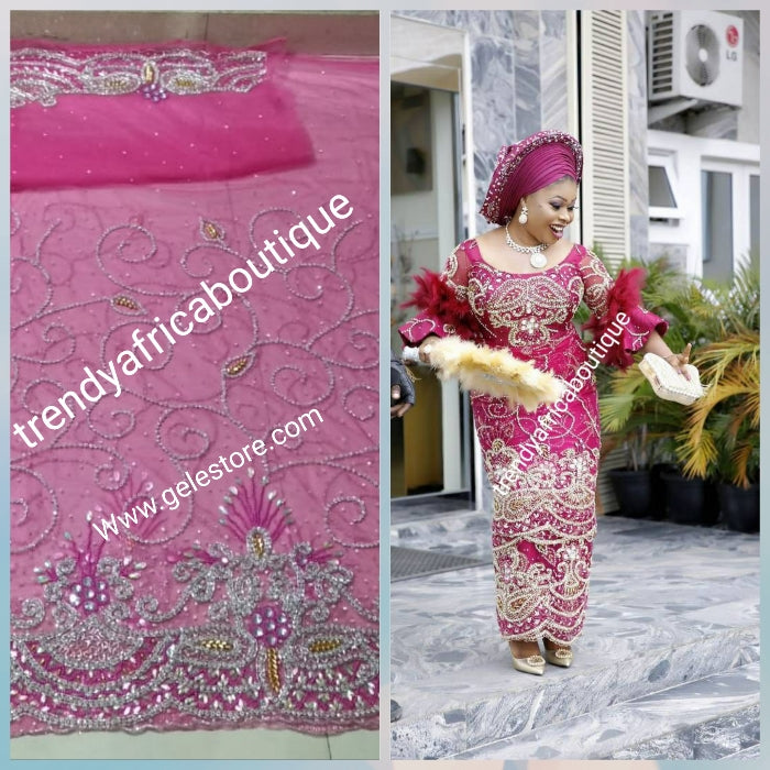 Bonus offer: Fuschia pink Super quality VIP/Celebrant Net George wrapp – Trendy Africa Boutique