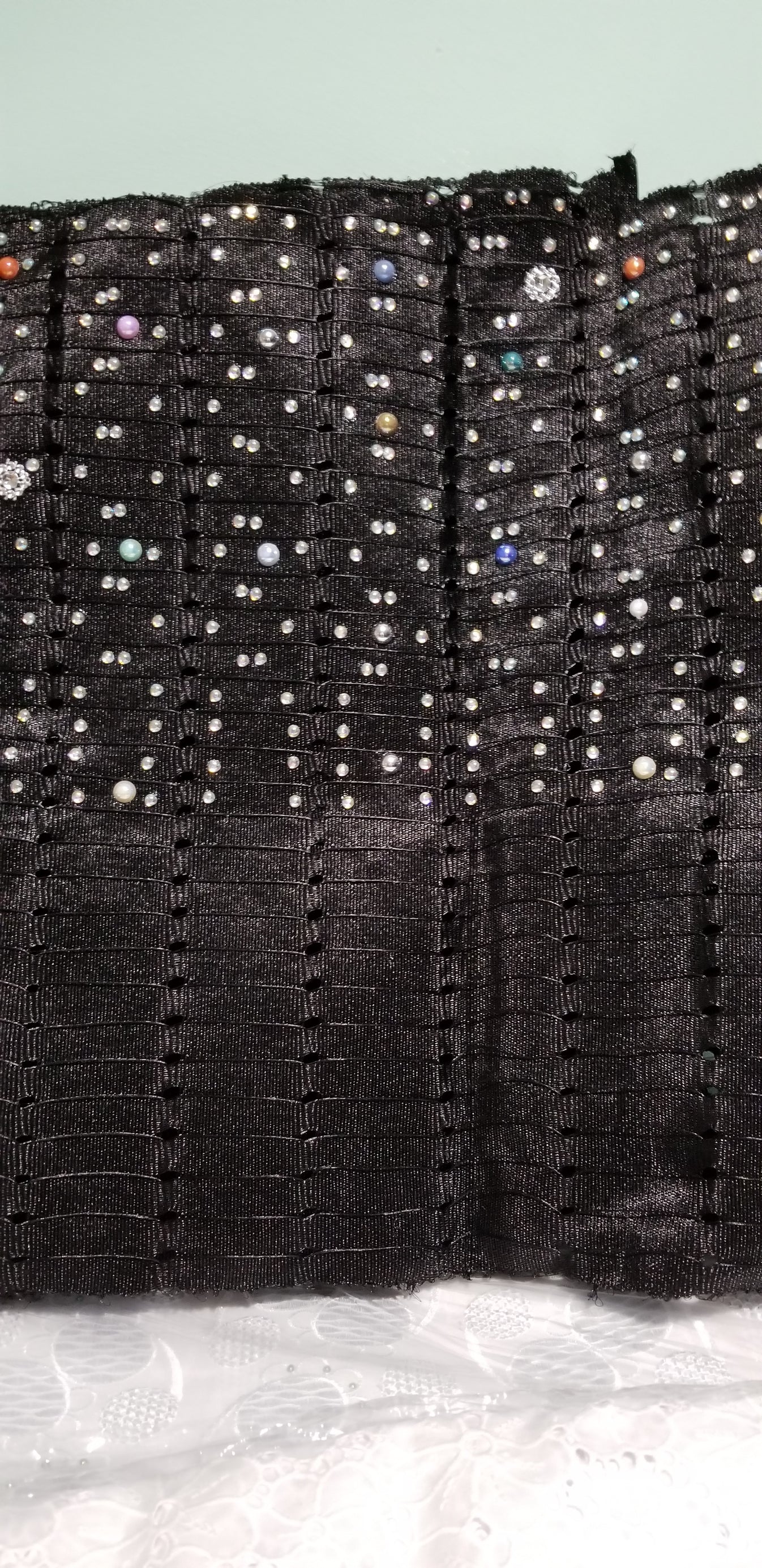 Black Gele/Head wrap Traditional Nigerian Aso-oke with stones/beads bo ...