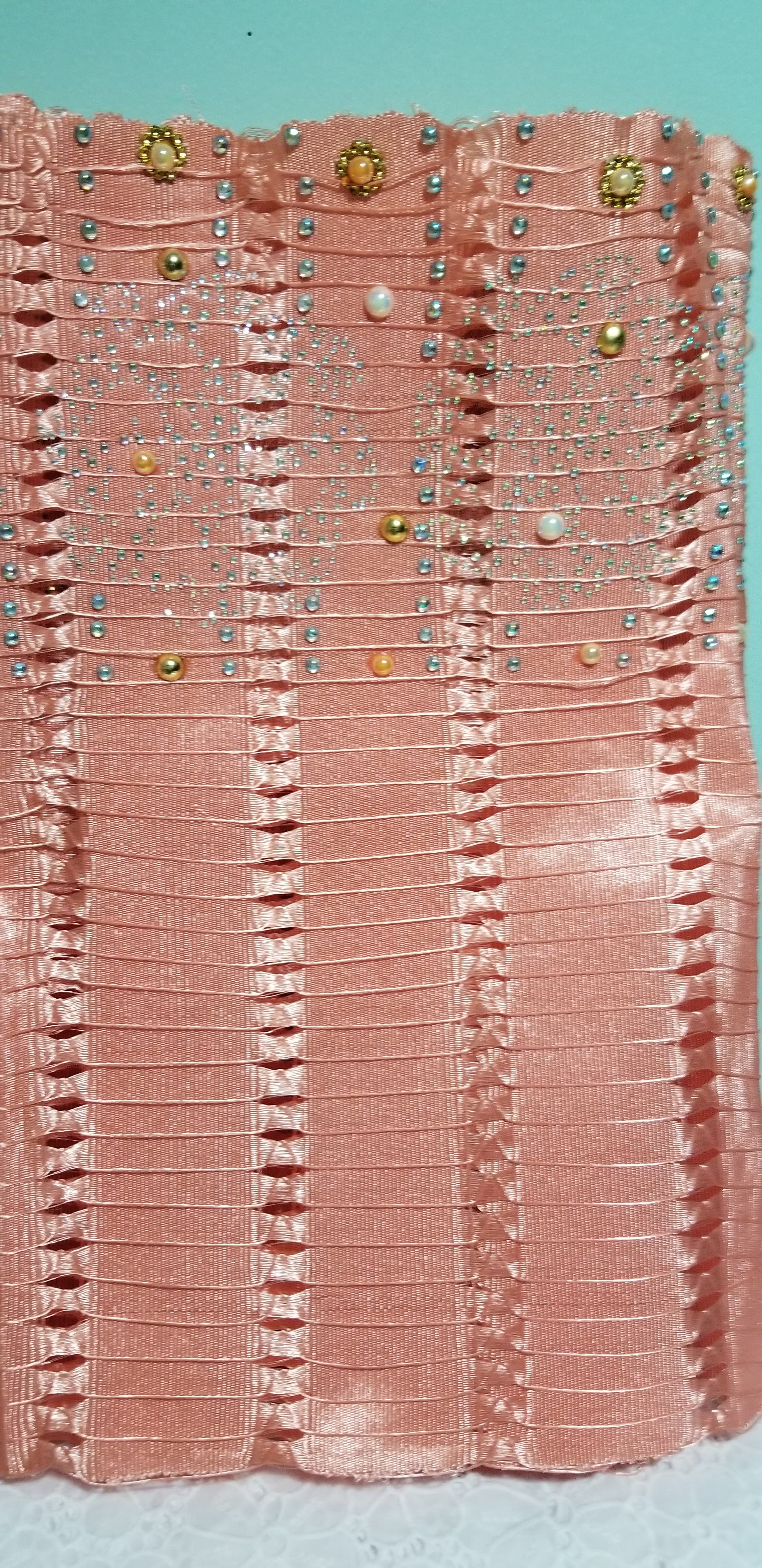 Latest Peach color Aso-oke Gele only. Bead dazzled and stones border ...
