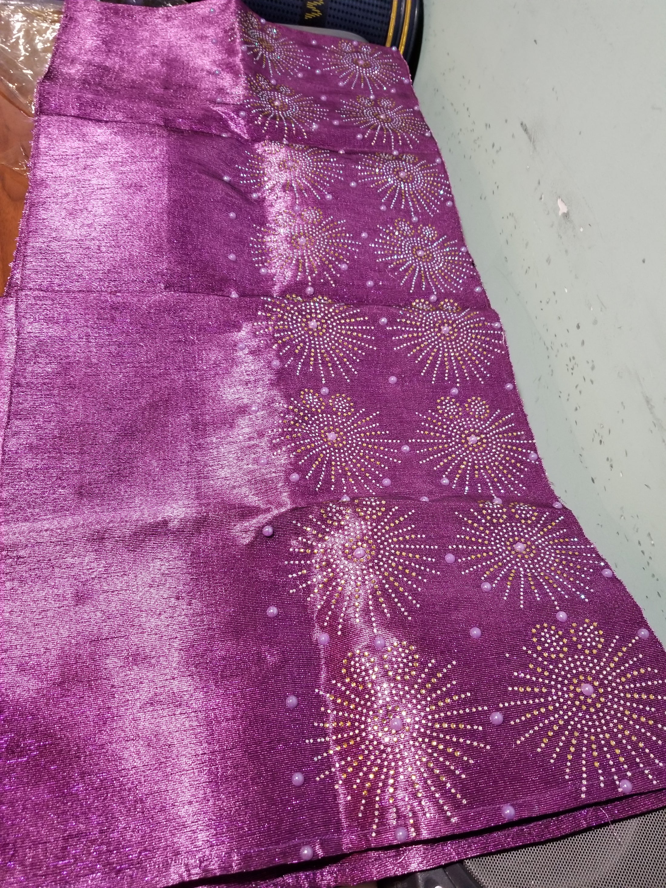 New arrival Purple metallic aso-oke gele Bedazzled with crystal stones ...