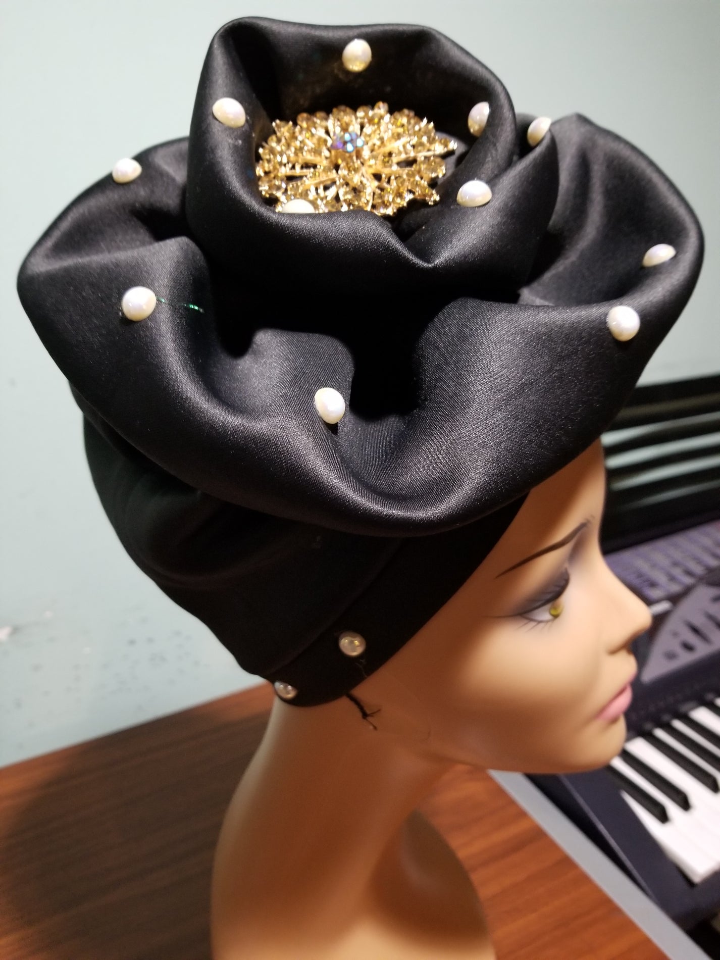 Black color Women-turban. One size fit all turban. Beautiful flower de ...