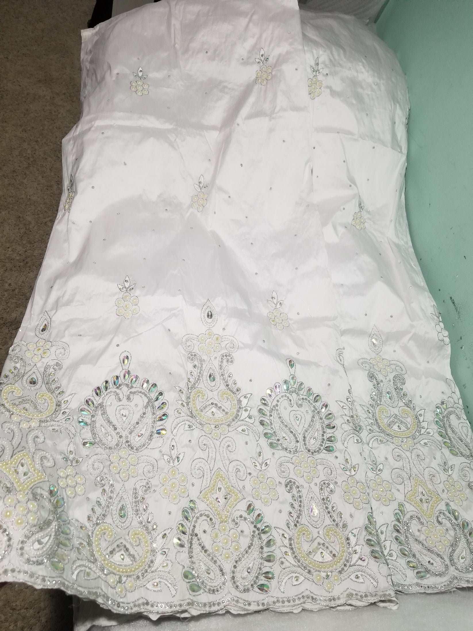 Price drop!! Pure White/White hand stoned Silk George wrapper. Nigeria ...