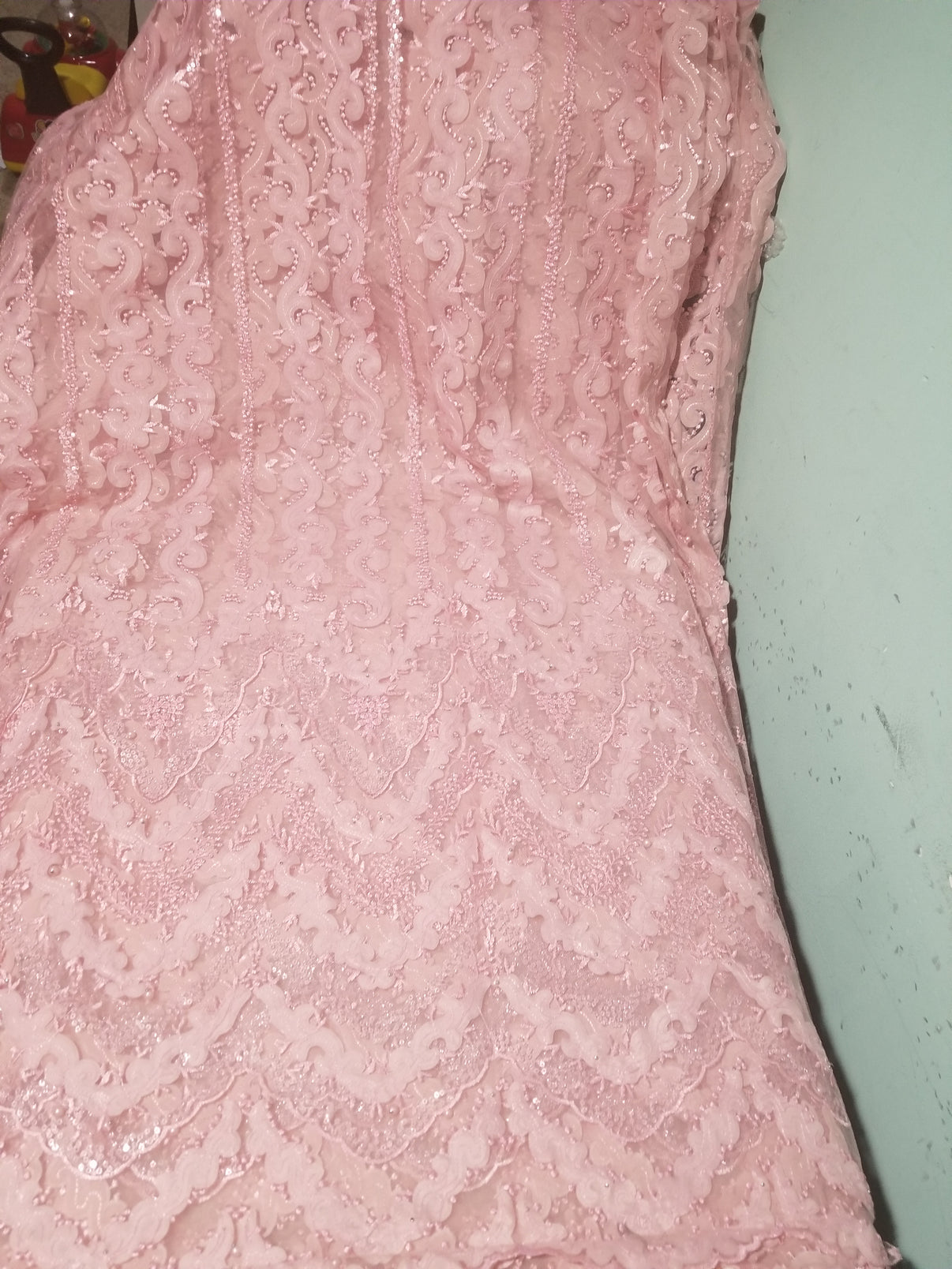 New arrival soft pink net French lace fabric. Quality lace stoned with ...