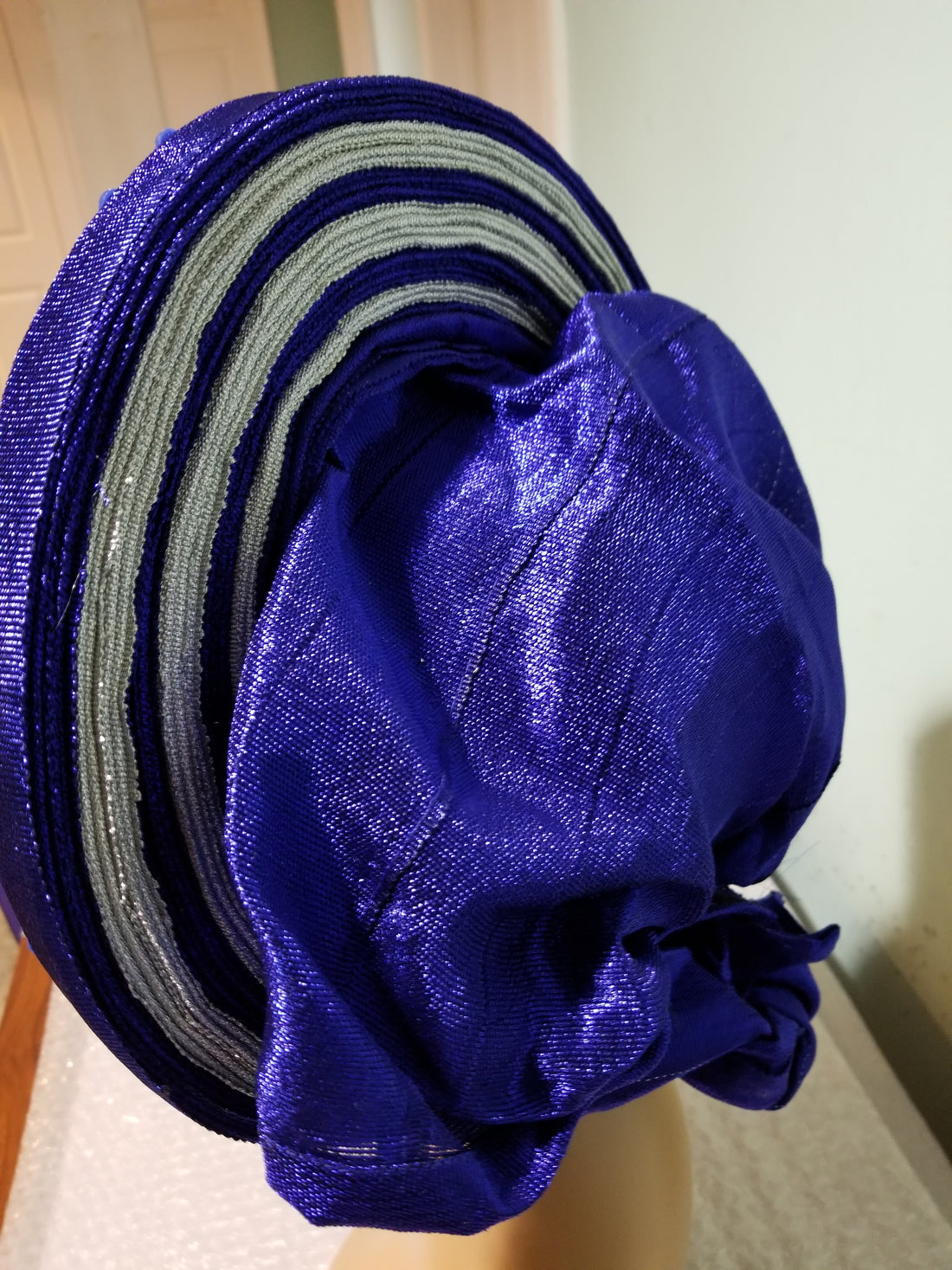 Royal blue/silver embellished with beads auto-gele. Wahala free gele a ...
