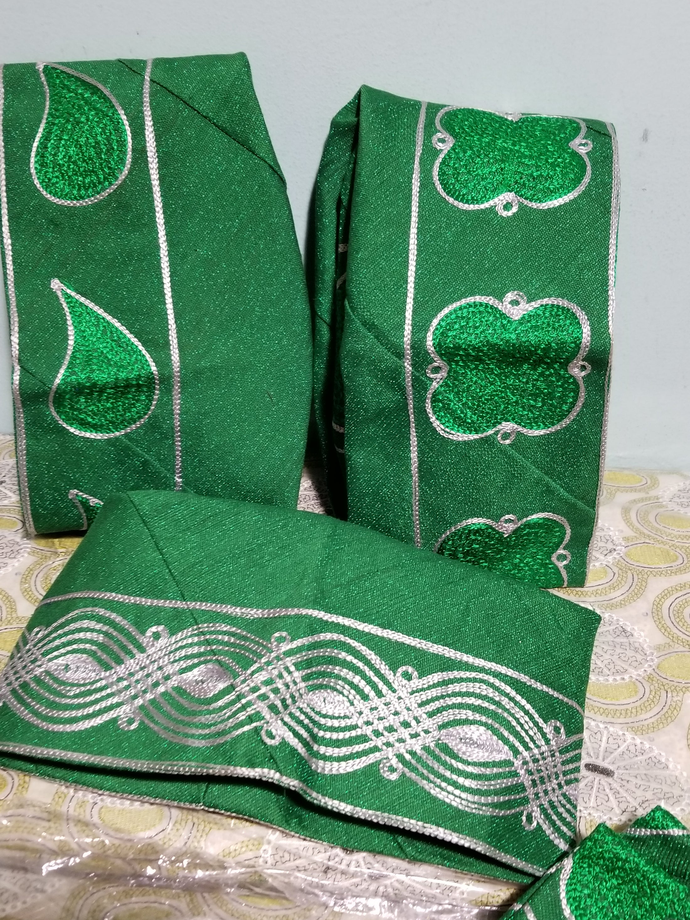 New arrival Green Nigerian Agbada men-Cap made with Aso-oke with embro ...
