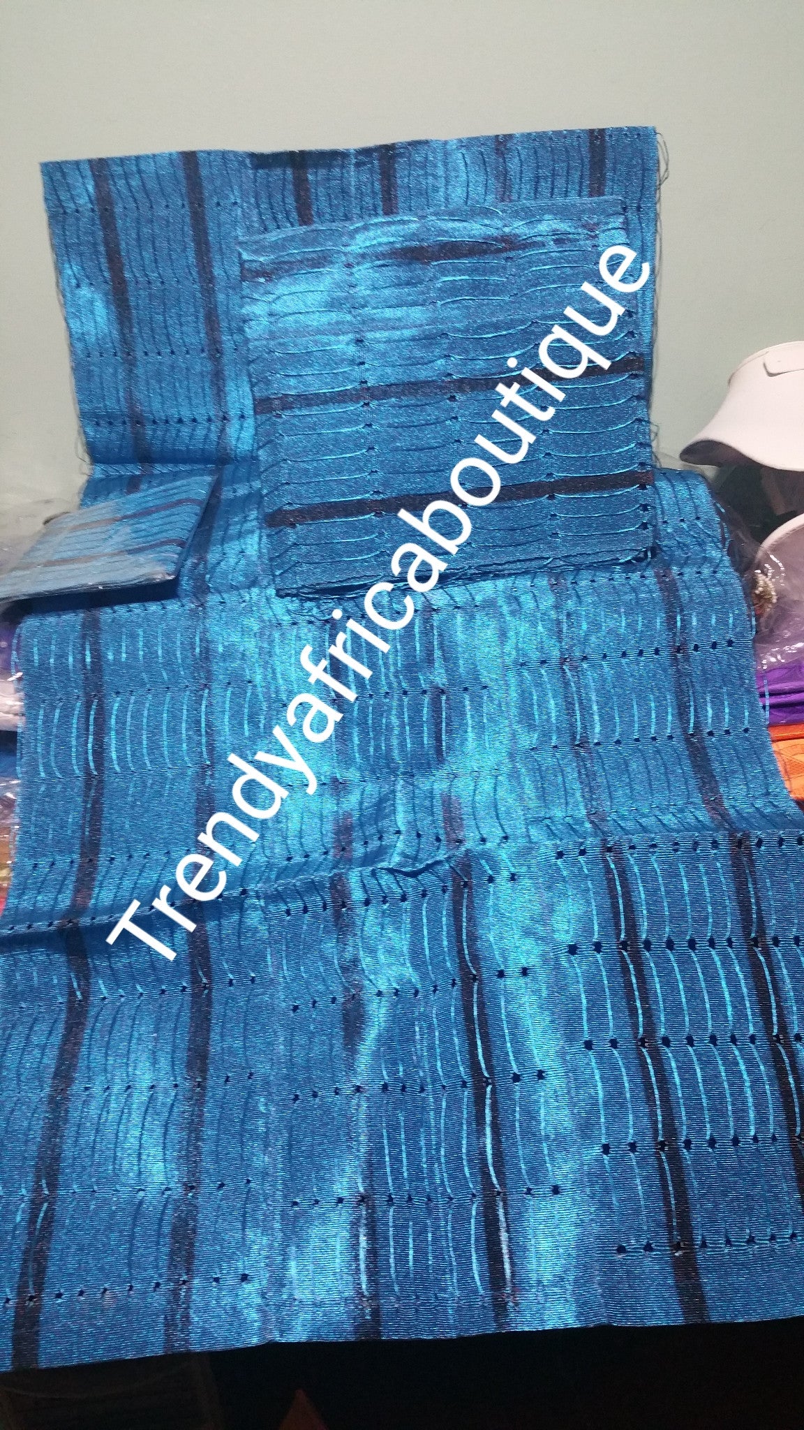 Turquoise blue/navy blue strips Nigerian traditional aso-oke Gele/head ...