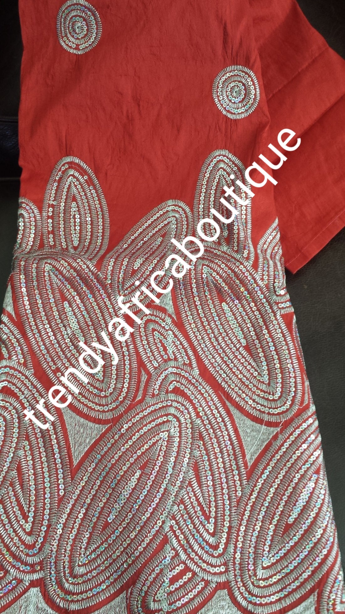 Clearance: Red fancy Embroidery silk Indian-George wrapper with sequen ...
