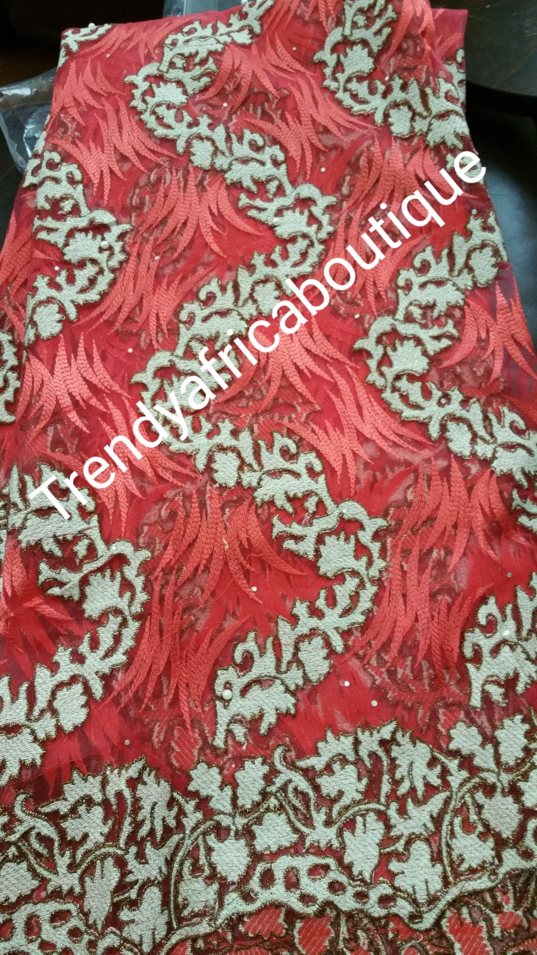 Beautiful Red/beige french lace fabric for making African/traditional ...