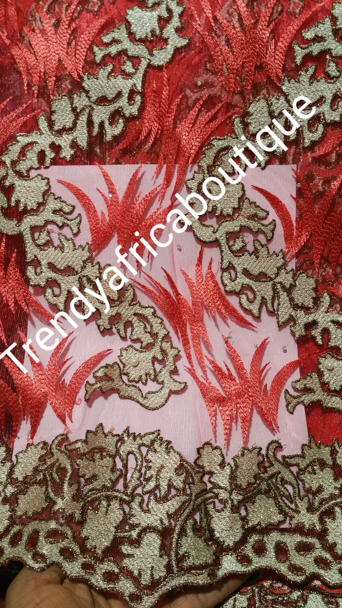 Beautiful Red/beige french lace fabric for making African/traditional ...