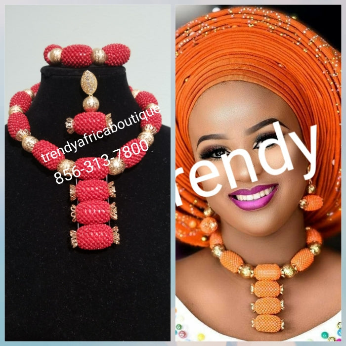 New arrival Red beaded-necklace set. 3 pcs red coral bead set in Pinea ...