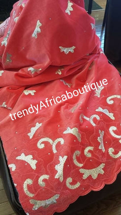 Coral color velvet George Wrapper. Embellished with sequence and stone ...