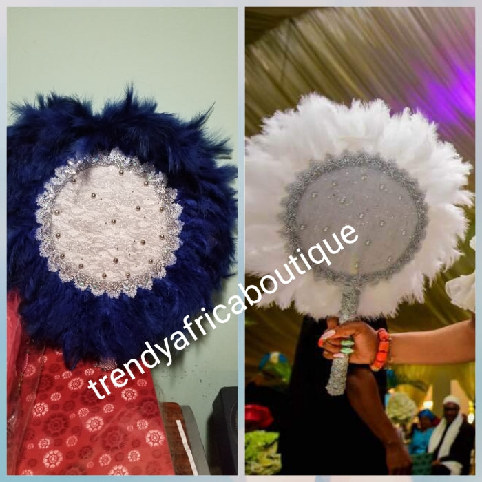 Latest feather hand fan in beautiful dark royal blue. Bridal Accessori ...