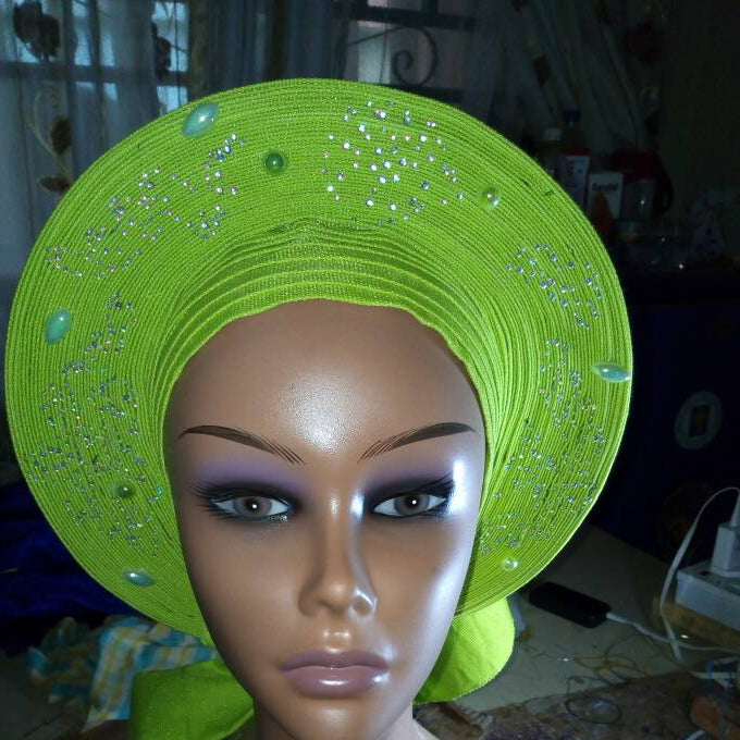 Sale, sale Nigeria gele. Lemon green Auto-gele. Nigerian aso-oke made ...