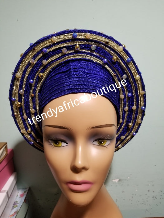 Clearance Nigeria gele. Royal blue/champagne Auto-gele. Nigerian aso-o ...