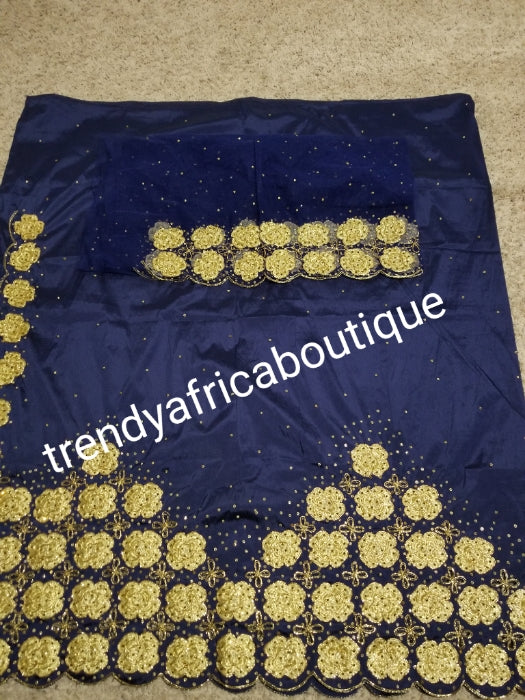 New arrival Navy/gold quality Silk George wrapper. Gold embriodery + a ...