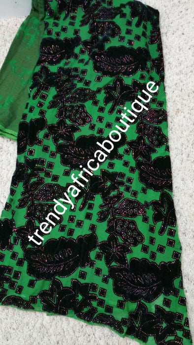 Sale: Green Voile/velvet George Wrapper. Soft texture, Embellished wit ...