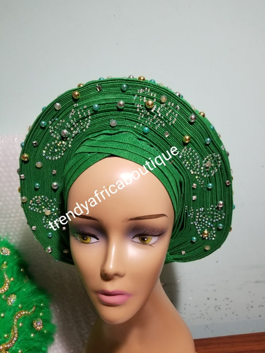 Clearance: Ready to ship Nigerian Green auto-gele. Wahala free gele al ...
