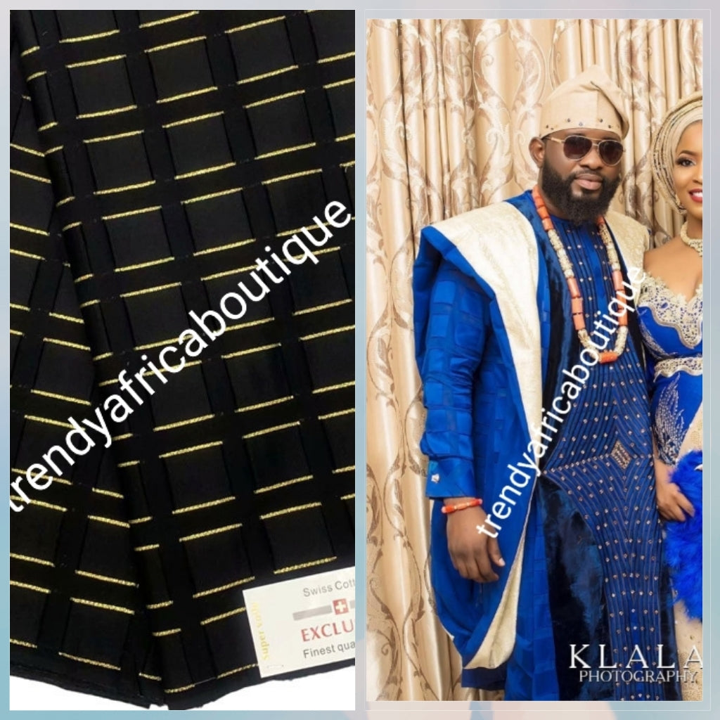 Lustrous quality Black/Gold Atiku swiss voile lace fabric for Nigerian ...