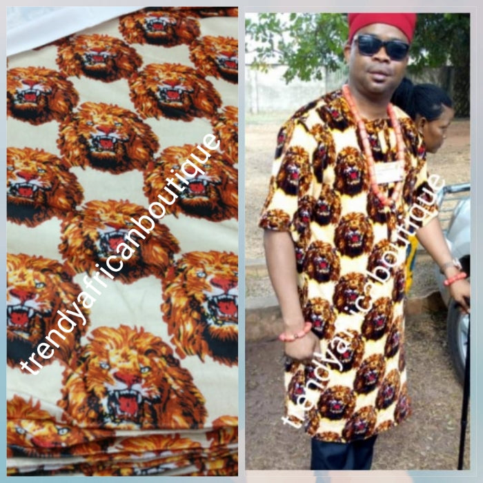 Quality beige/Gold/red Isi-agu Igbo traditional wrapper use for men sh ...