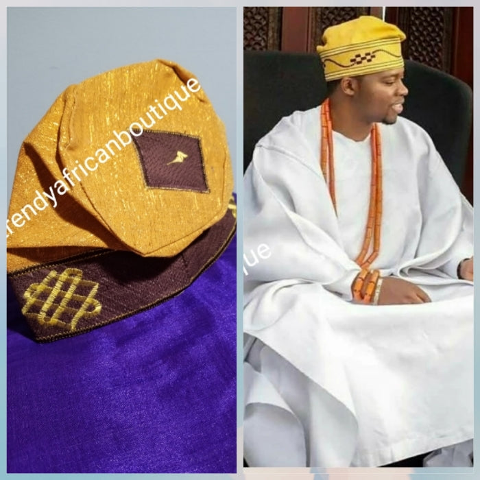 Gold/chocolate Agbada men-Cap for Nigerian men Native wear. Made with ...