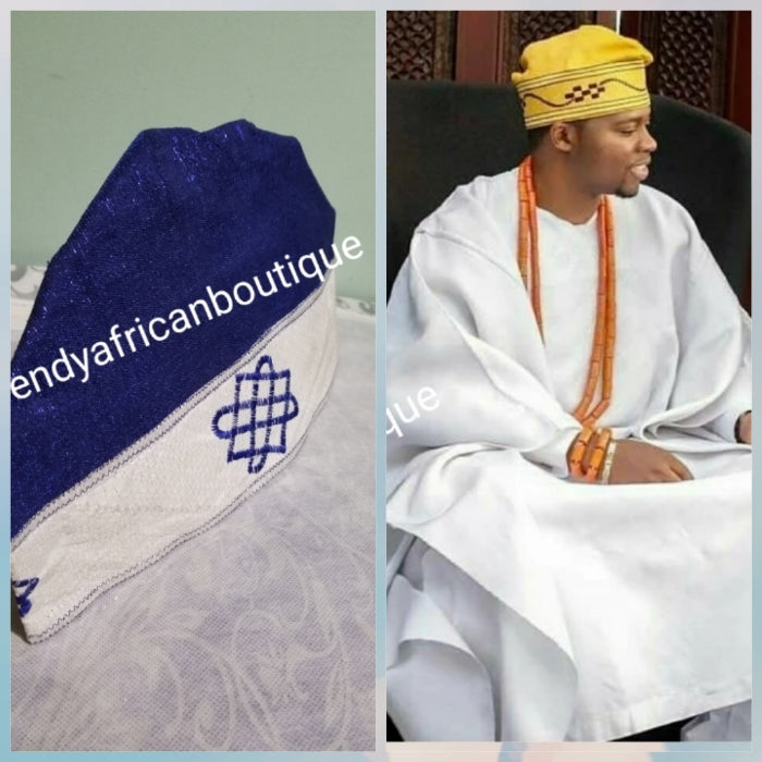 New arrival Roal blue/white Agbada men-Cap for Nigerian men Native wea ...